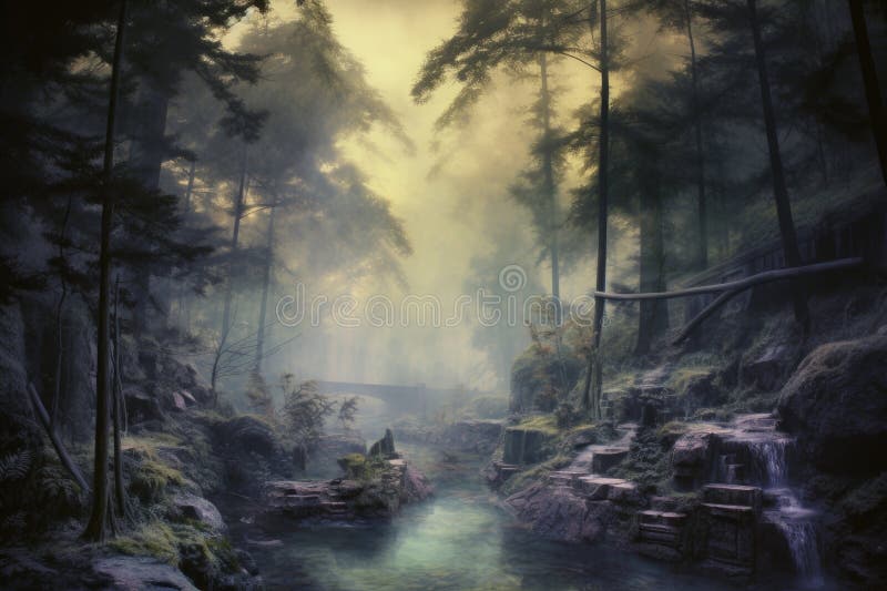 Steamy Hot Spring in a Dense Foggy Forest Stock Photo - Image of ...