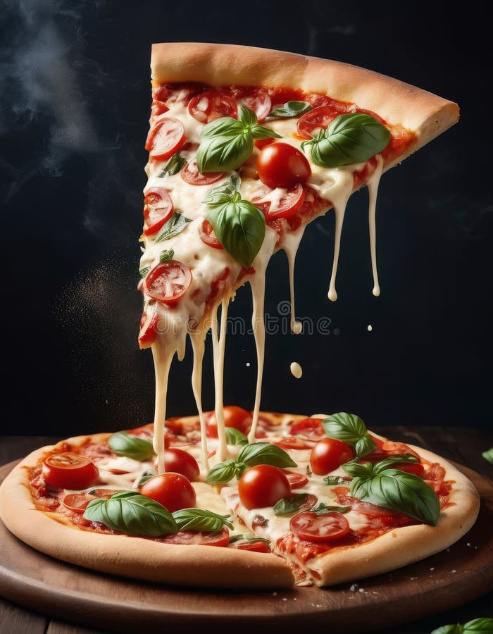 Steamy Pizza Slice with Dripping Cheese Stock Photo - Image of stringy ...