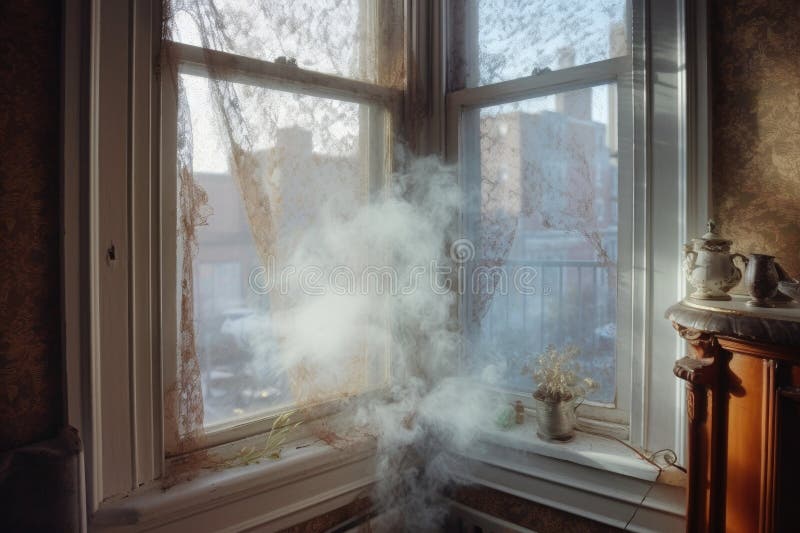 Steamy Window with Smoke Swirls in a Cold Day Stock Illustration ...