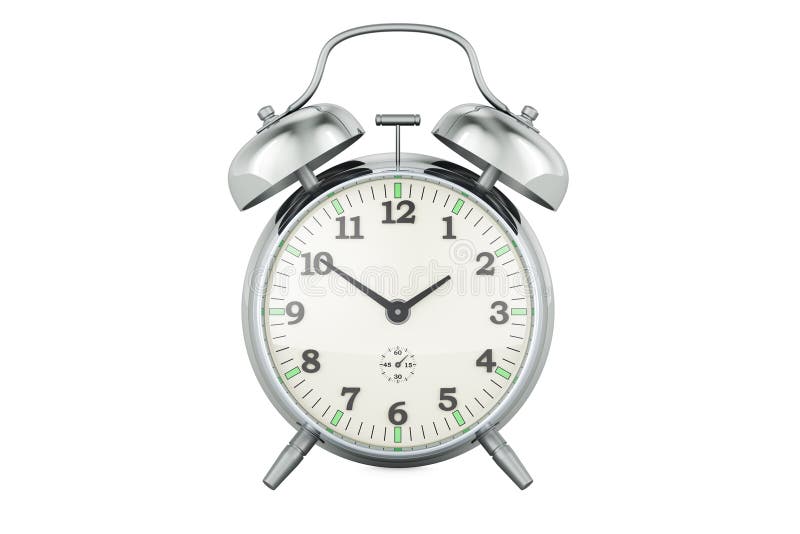 Steel Alarm Clock, Front View. 3D Rendering Stock Illustration ...
