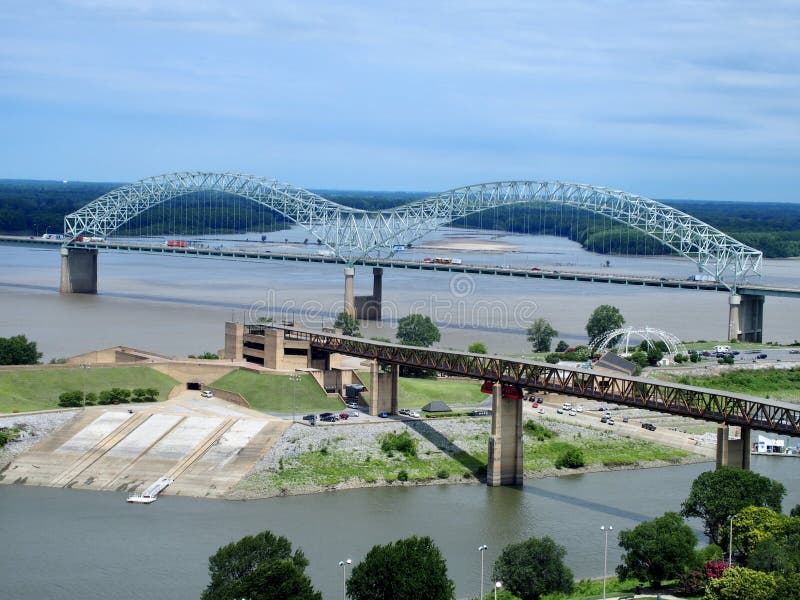 Steel Arch Bridge and Pedestrian Bridge Over the Mississippi River in ...