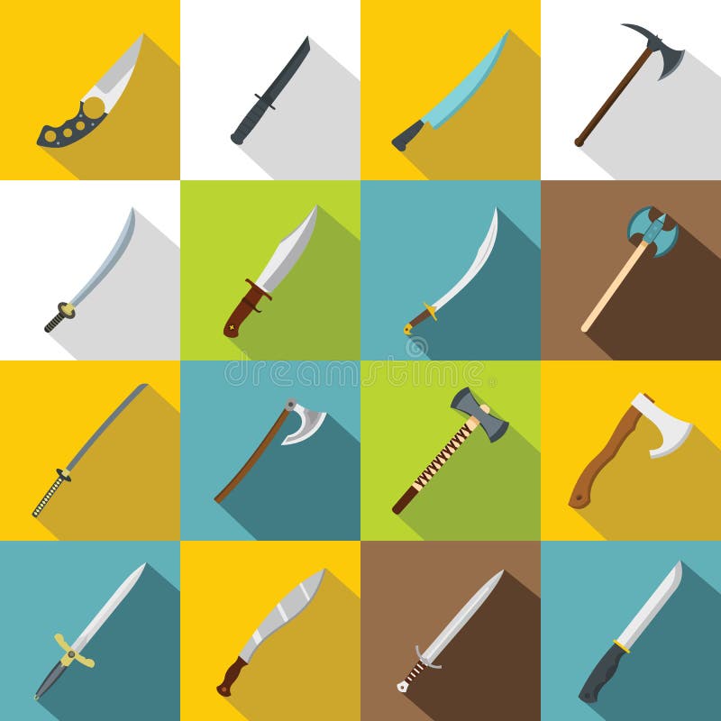 Steel Arms Symbols Icons Set, Flat Style Stock Vector - Illustration of ...