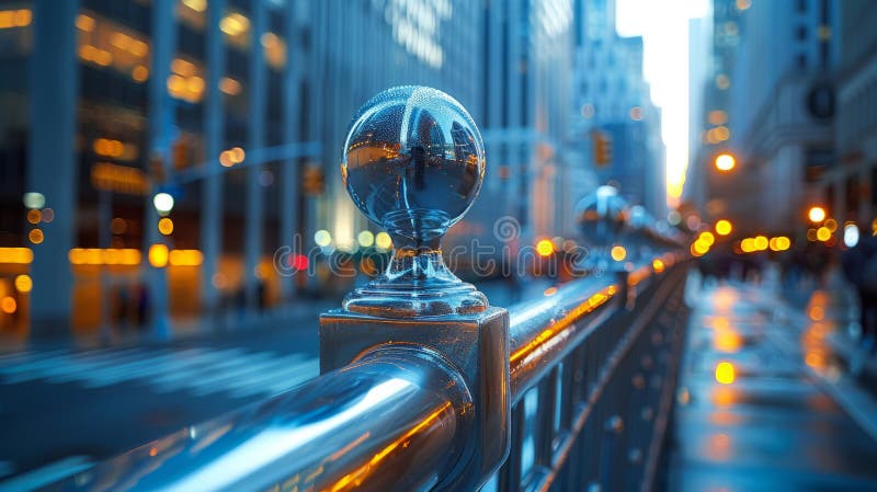 Steel ball on railing stock photo. Image of twilight - 356058458