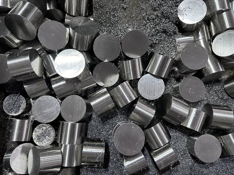 Steel Bar Cutting.Stack of Stainless Steel Rods in a Container Box ...