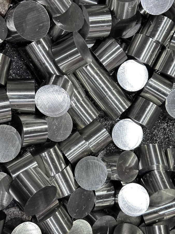 Steel Bar Cutting.Stack of Stainless Steel Rods in a Container Box ...