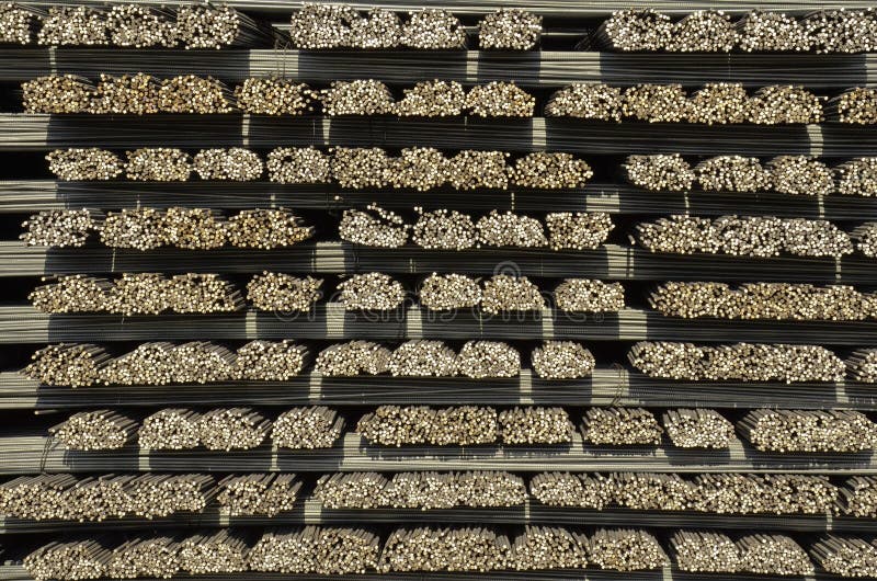 Steel Bars, Construction Material for Concrete, Stacked in a Plant ...