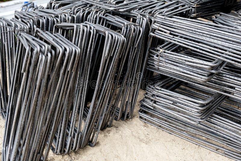 Steel Bars Piled Up in Front of Construction Site Work Stock Image ...