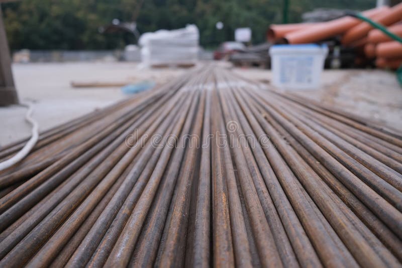 Steel Bars for Reinforcing Concrete. Close Up of Stack Fittings at Site ...