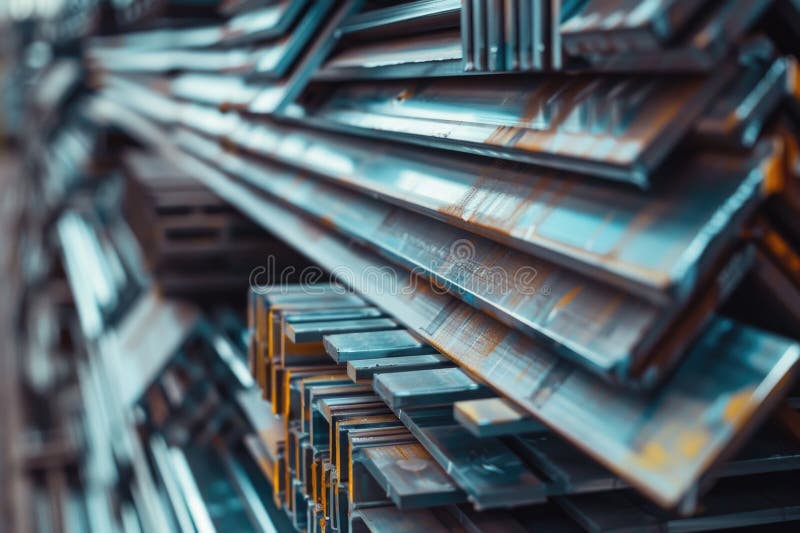 Steel bars stacked high stock photo. Image of construction - 375864964