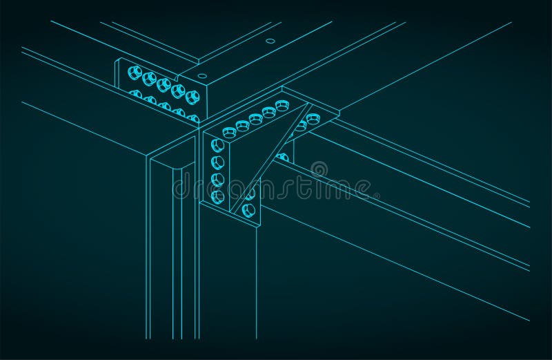 Steel Beam To Beam Connections Blueprint Stock Vector - Illustration of ...