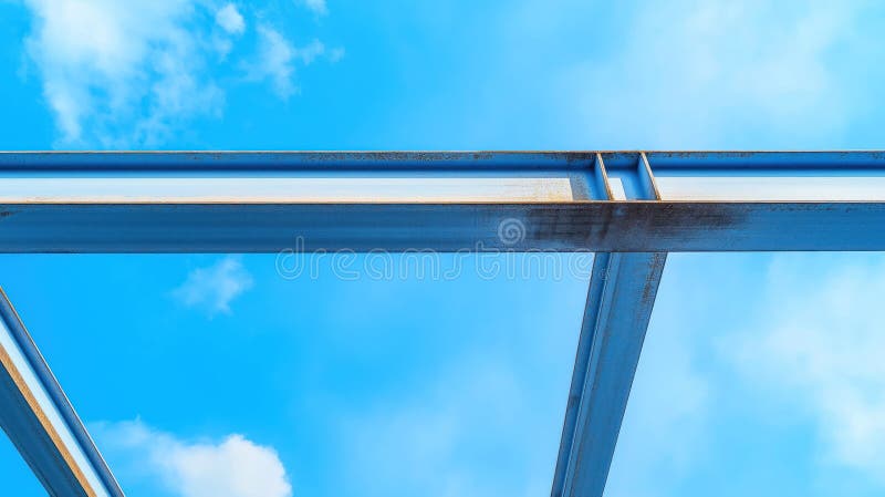 Steel Beams Against Clear Blue Sky. Modern Construction Elements ...