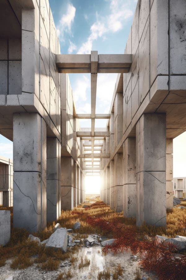 Steel Beams and Concrete Blocks Stacked at Site Stock Illustration ...