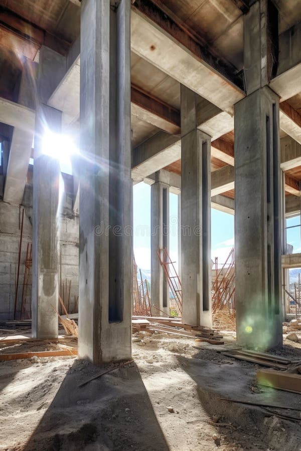 Steel Beams and Concrete Pillars at a Building Site Stock Illustration ...