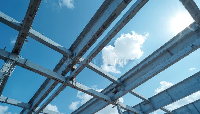 Steel Beams Form Modern Structure Against Clear Blue Sky. Construction ...