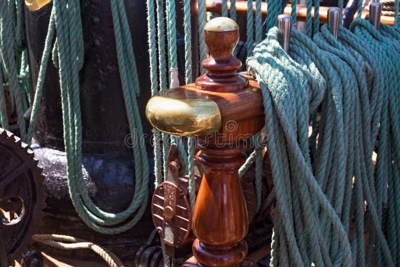 Steel Belaying Pins on a Sailing Ship. Stock Image - Image of nautical ...