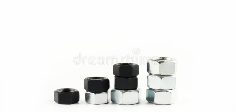 Steel Nuts Screws on a White Background. Thread Stock Image - Image of ...