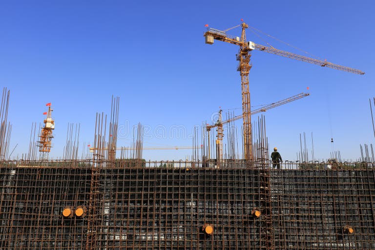 Steel Bracket and Tower Crane in Construction Site Stock Image - Image ...