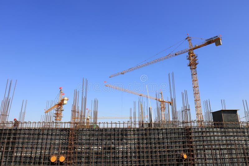 Steel Bracket and Tower Crane in Construction Site Stock Photo - Image ...