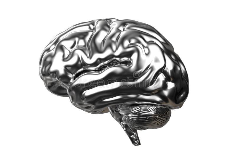 Steel Brain Isolated on White Background. 3D Illustration Stock ...