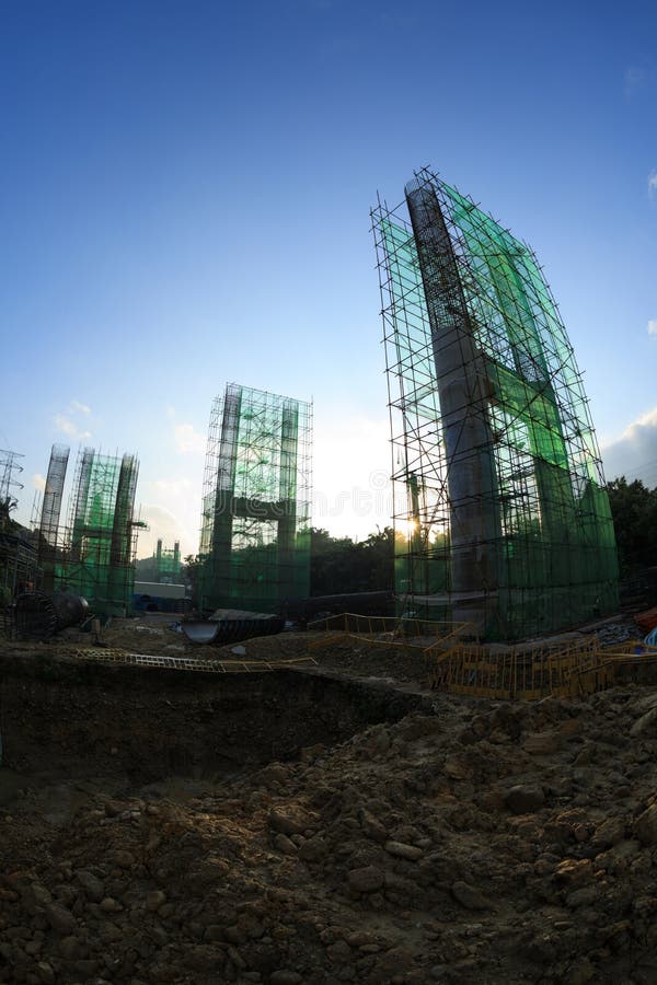 Steel Bridge Construction with Scaffolding Stock Image - Image of ...