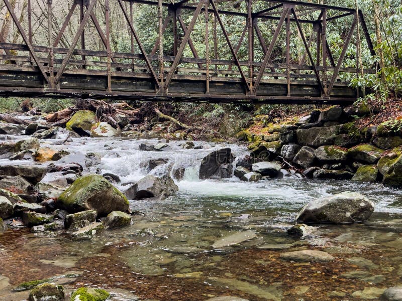 Steel Bridge Over Creek in the Smokies Stock Photo - Image of trail ...