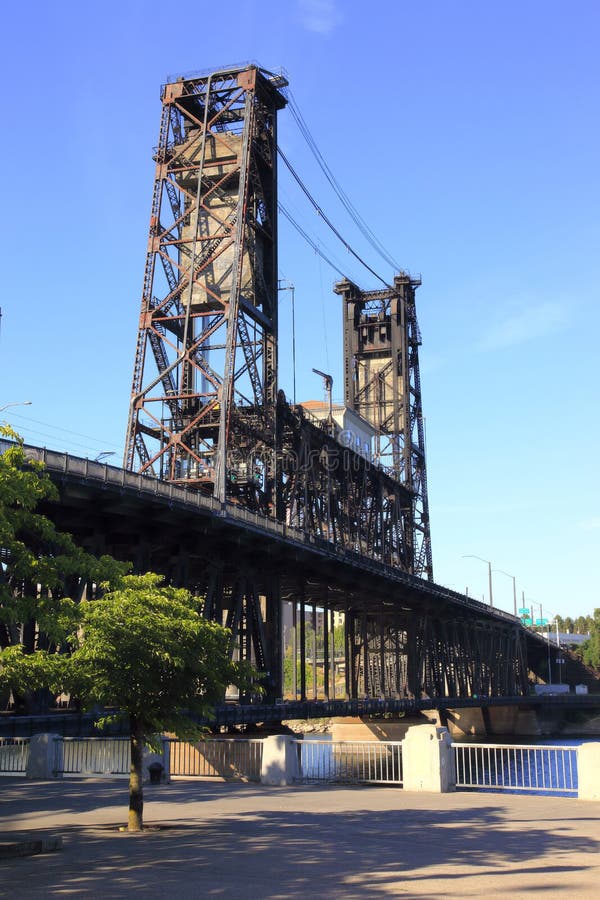 Steel Bridge & Park, Portland or. Stock Image - Image of boat, landmark ...