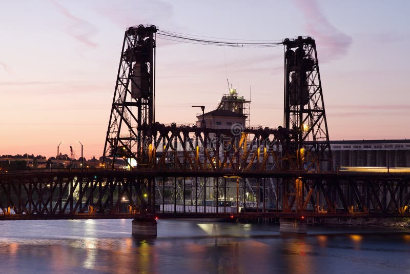 Steel Bridge at Sunset in Portland Oregon Stock Photo - Image of ...