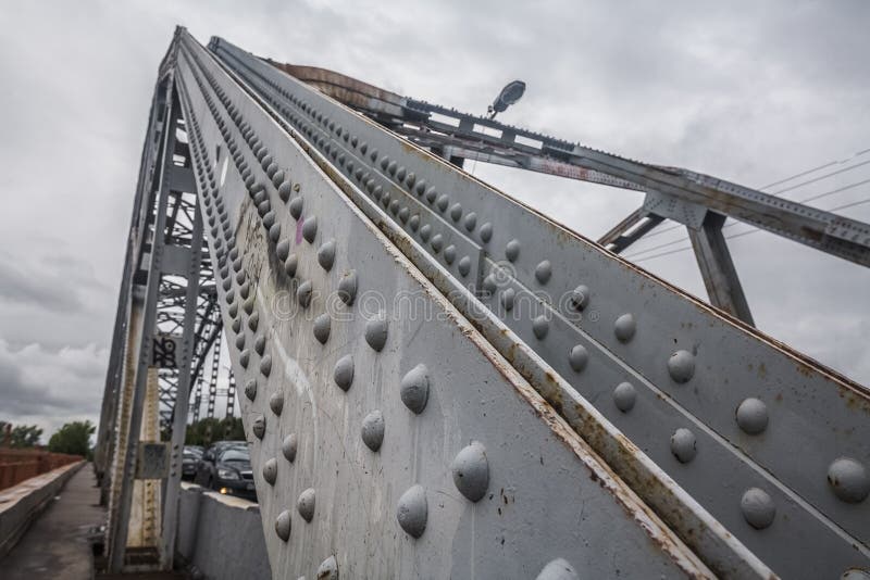 Steel Bridge Supports with Rivets. Gray Bridge Beams Made of Steel ...
