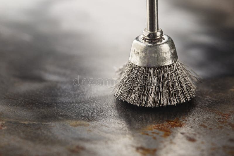 Steel Brush for Drill Clean Off Old Metal Sheet with Rust Stock Image ...