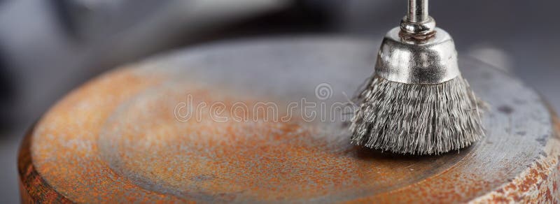 Steel Brush for Drill Clean Off Old Metal Sheet with Rust Stock Image ...