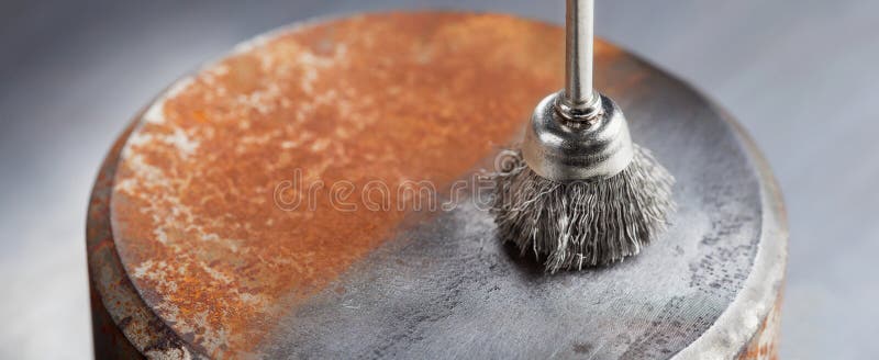 Steel Brush for Drill Clean Off Old Metal Sheet with Rust Stock Photo ...