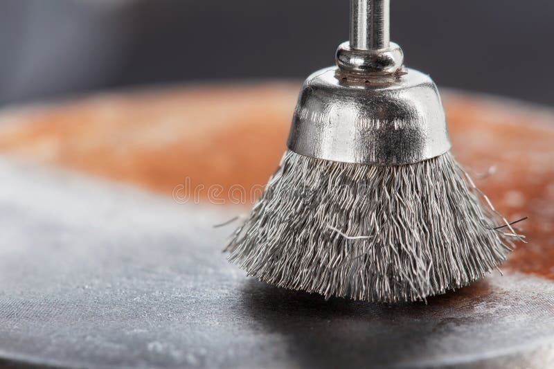 Steel Brush for Drill Clean Off Old Metal Sheet with Rust Stock Image ...