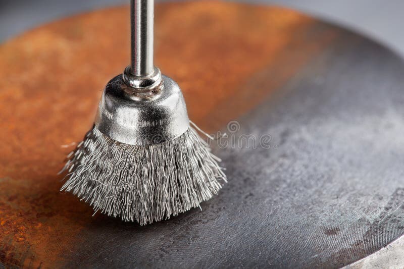 Steel Brush for Drill Clean Off Old Metal Sheet with Rust Stock Photo ...
