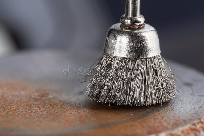 Steel Brush for Drill Clean Off Old Metal Sheet with Rust Stock Image ...
