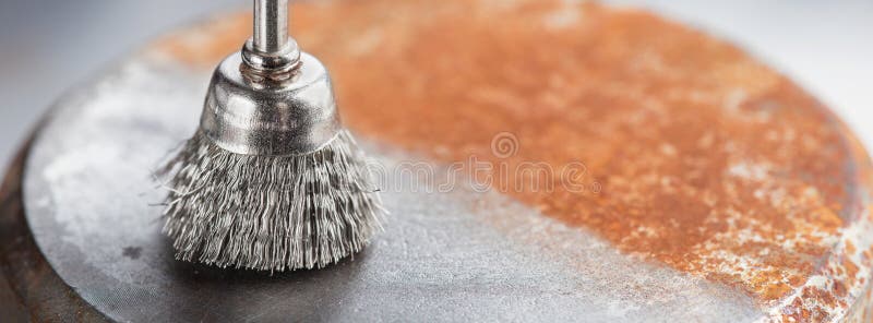 Steel Brush for Drill Clean Off Old Metal Sheet with Rust Stock Image ...