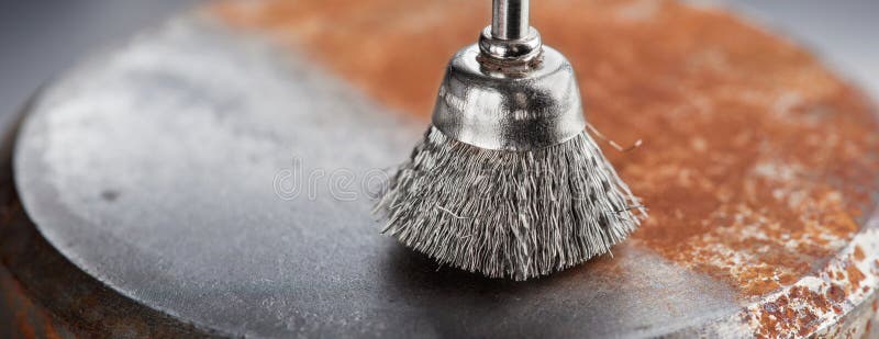 Steel Brush for Drill Clean Off Old Metal Sheet with Rust Stock Photo ...