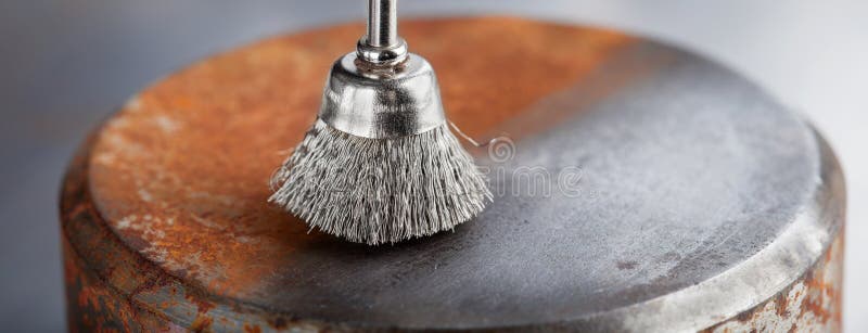 Steel Brush for Drill Clean Off Old Metal Sheet with Rust Stock Photo ...