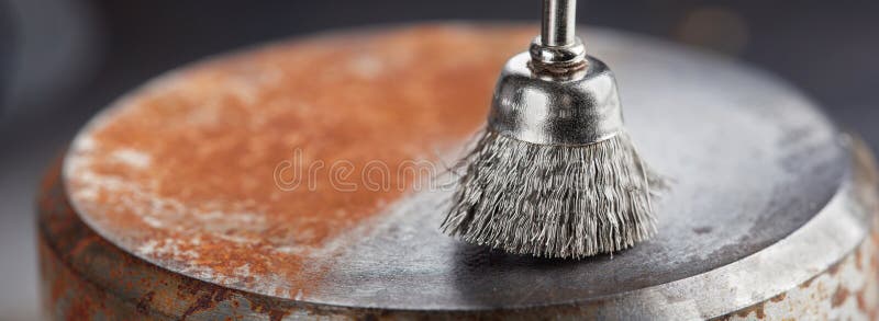 Steel Brush for Drill Clean Off Old Metal Sheet with Rust Stock Image ...