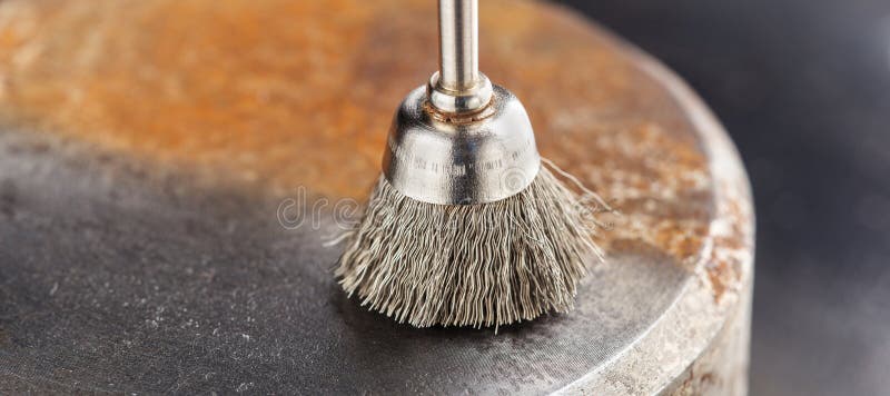 Steel Brush for Drill Clean Off Old Metal Sheet with Rust Stock Photo ...