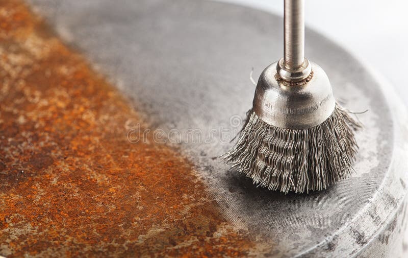 Steel Brush for Drill Clean Off Old Metal Sheet with Rust Stock Image ...