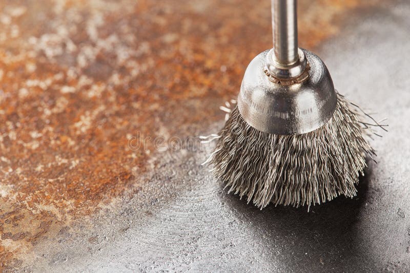 Steel Brush for Drill Clean Off Old Metal Sheet with Rust Stock Photo ...