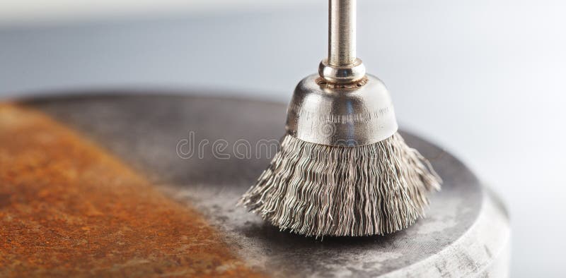 Steel Brush for Drill Clean Off Old Metal Sheet with Rust Stock Image ...