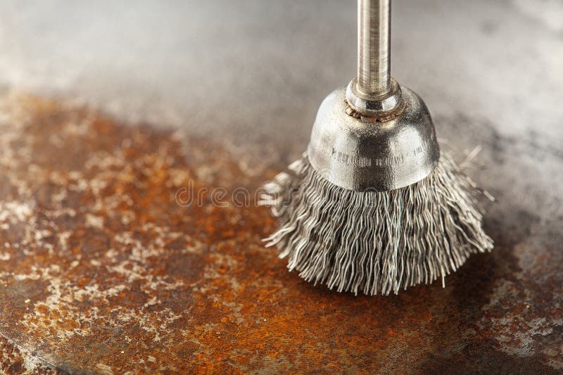 Steel Brush for Drill Clean Off Old Metal Sheet with Rust Stock Photo ...