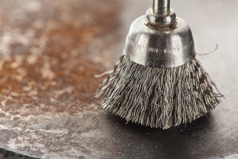 Steel Brush for Drill Clean Off Old Metal Sheet with Rust Stock Image ...