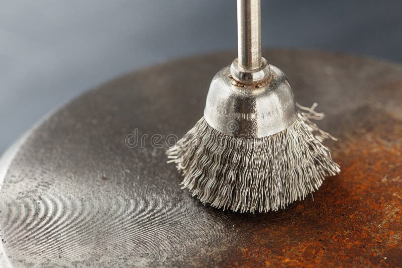 Steel Brush for Drill Clean Off Old Metal Sheet with Rust Stock Image ...