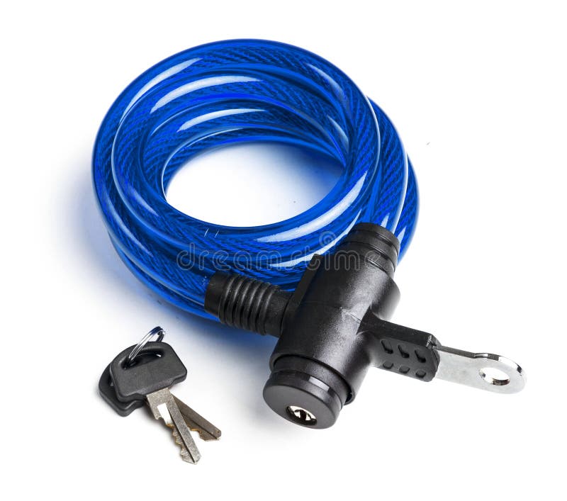 Steel Cable Lock for Bicycle Anti-theft Security. Isolated White ...