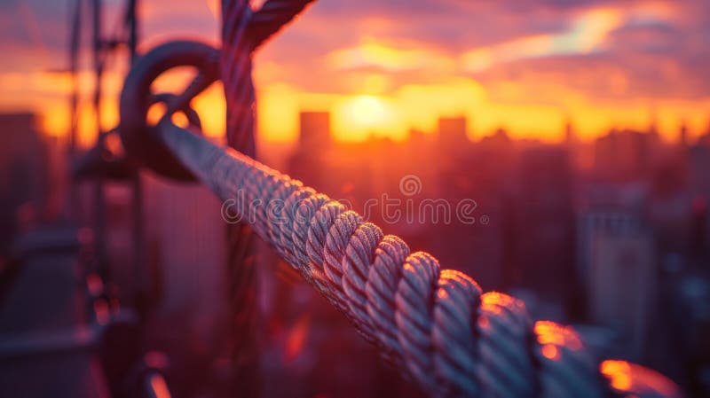 Steel Cable with Sunset in City Background Stock Photo - Image of ...
