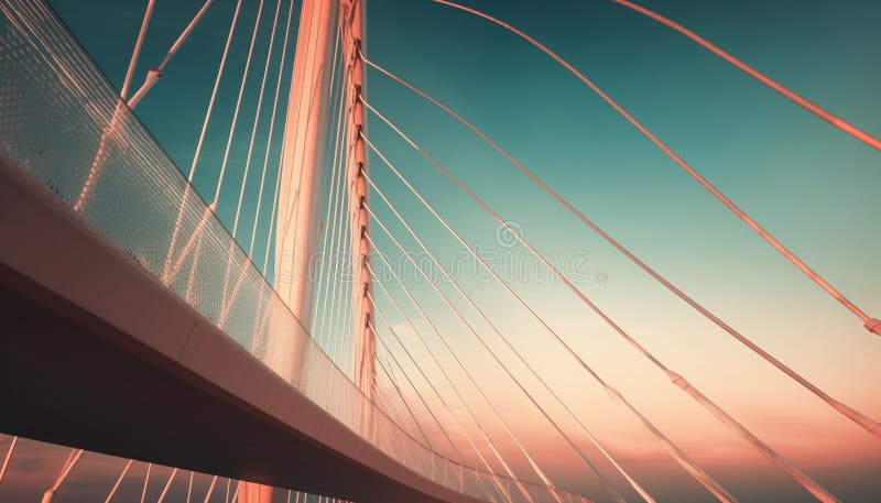A Steel Cable Suspension Bridge Vanishing into the Dramatic Sky ...