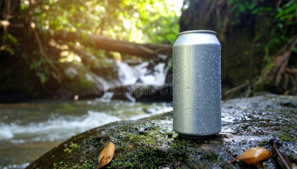 Steel Can Standing on Mossy Rock Surface Stock Illustration ...