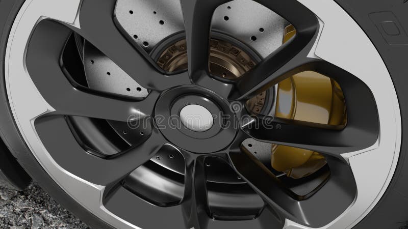 Steel Car Disc on Wheel, Disc Brakes. Cast Disc of Car Stock ...